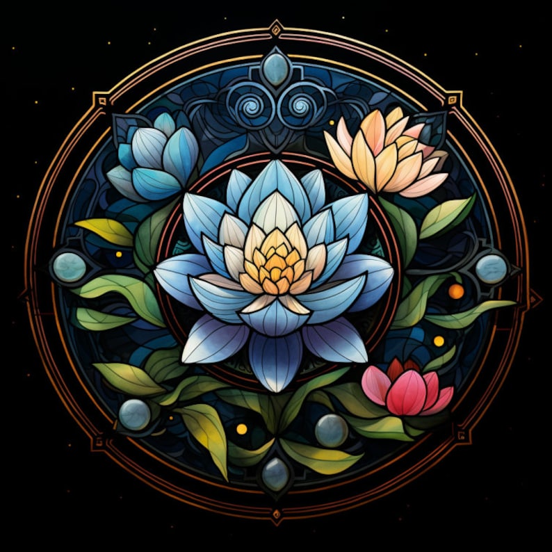 Zen Garden, Stained Glass, Bundle of 5 PNG Files for Wall Art, Digital ...