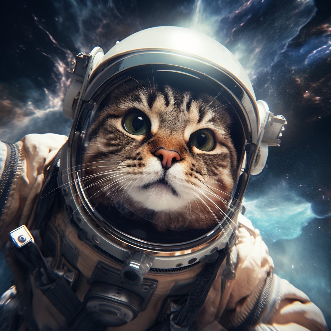 Astronaut Cat in Space, Bundle of 5 PNG Files for Wall Art, Digital ...