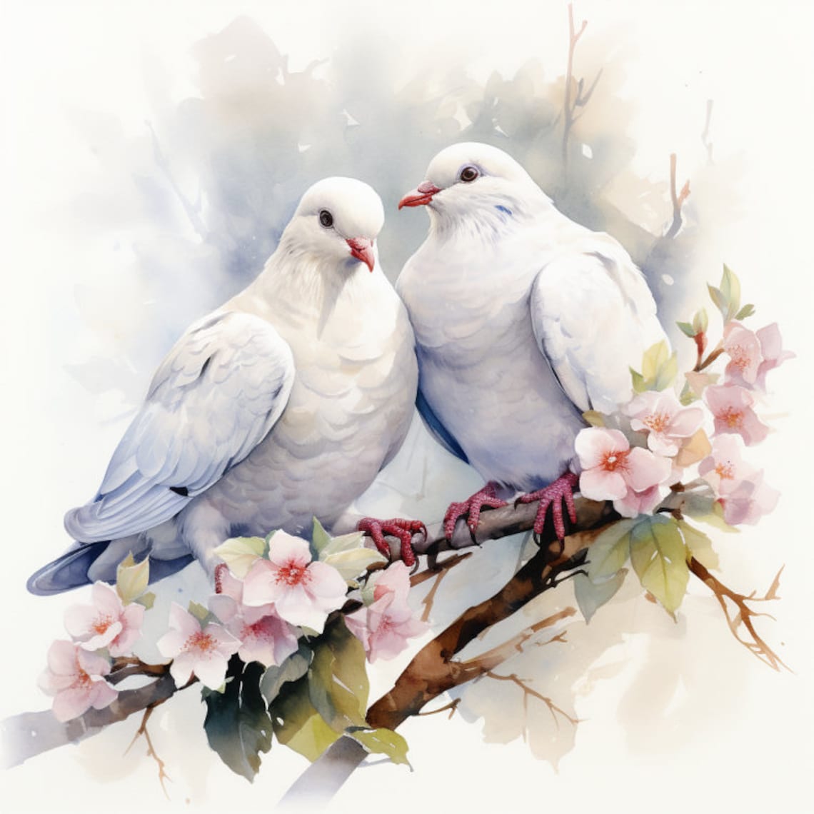 Lovely Wedding White Doves, Bundle of 5 Watercolor PNG Files for Wall ...