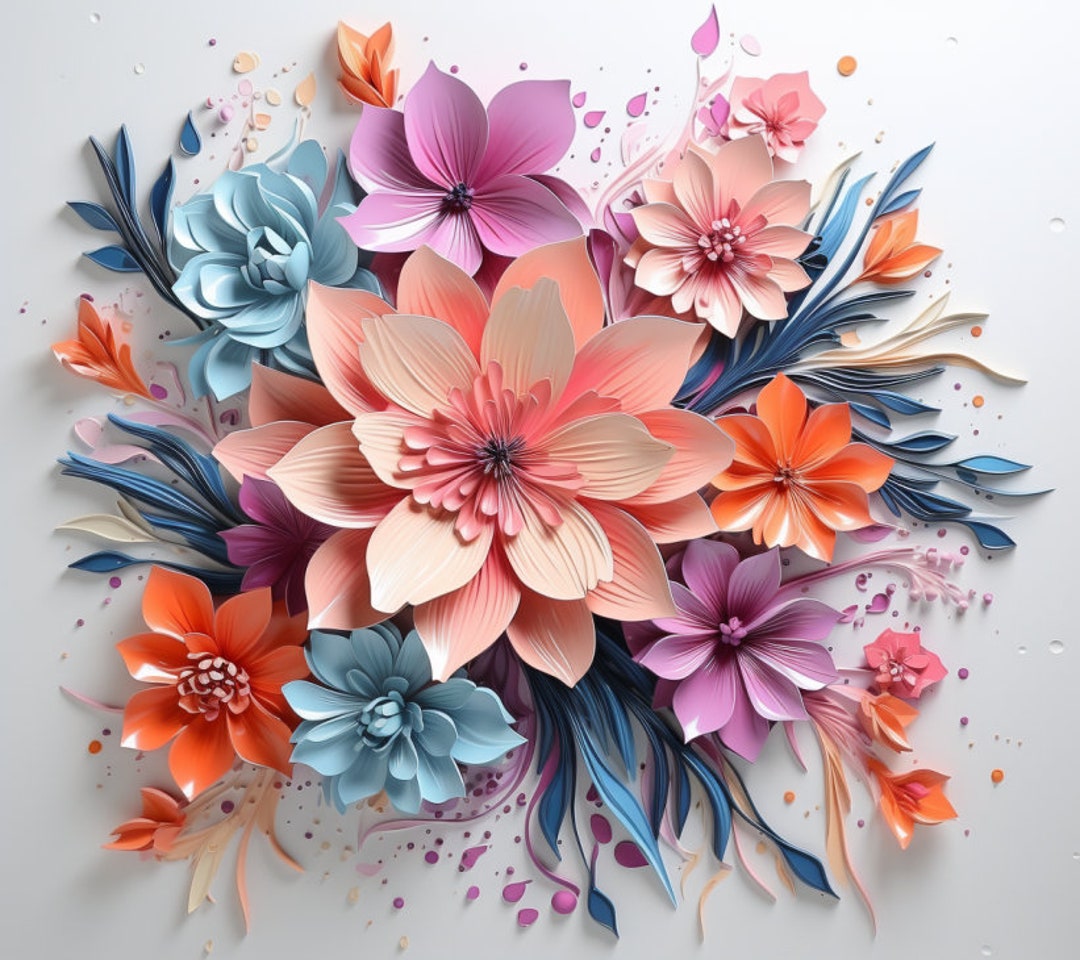 3D Flowers PNG, Bundle of 5, Wall Art, Digital Prints, T-shirt Designs ...