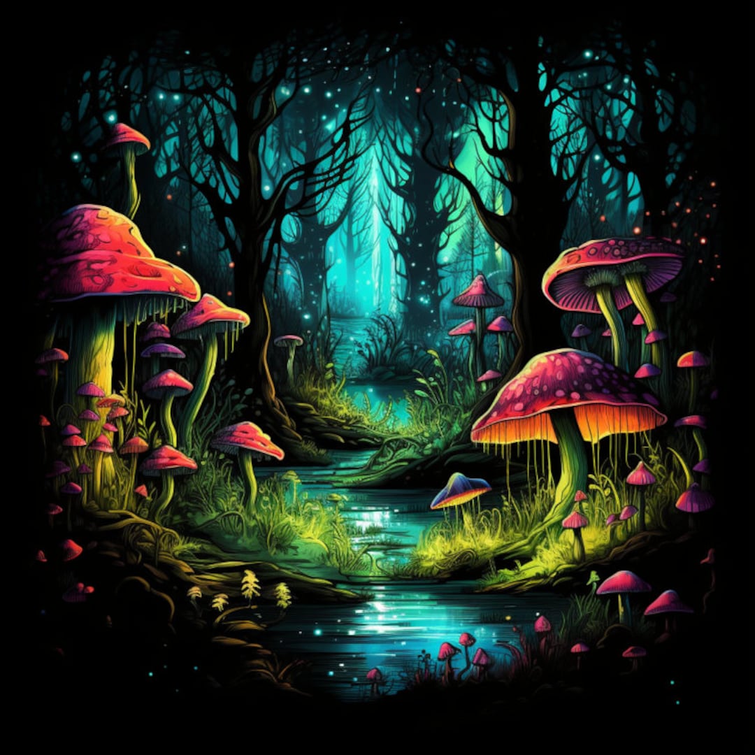 Neon Enchanted Forest, Bundle of 5 PNG Files for Wall Art, Digital ...
