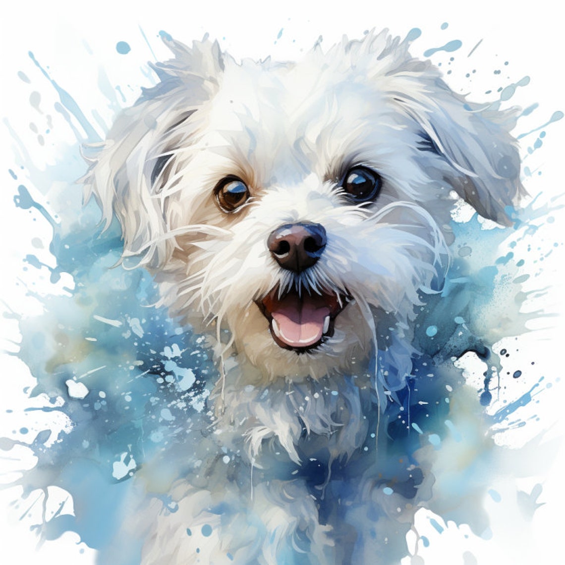 White Maltese PNG, Dog Portrait, Watercolor, Bundle of 5, Wall Art ...