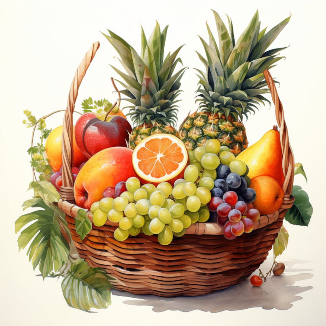 Vibrant Tropical Fruit Basket, Watercolor, Bundle of 5 PNG Files for ...