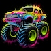 Neon Radiant Monster Truck, Bundle of 5 PNG Files for Wall Art, Digital ...