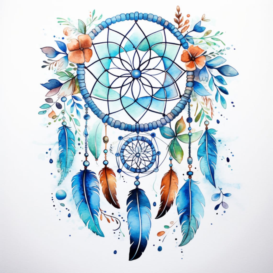 Boho Dreamcatcher, Watercolor, Bundle of 5 PNG Files for Wall Art ...