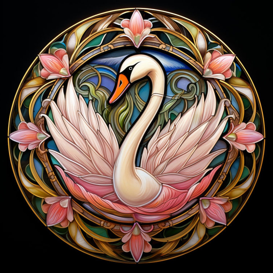 Graceful Swan Mandala, Stained Glass, Bundle of 5 PNG Files for Wall ...