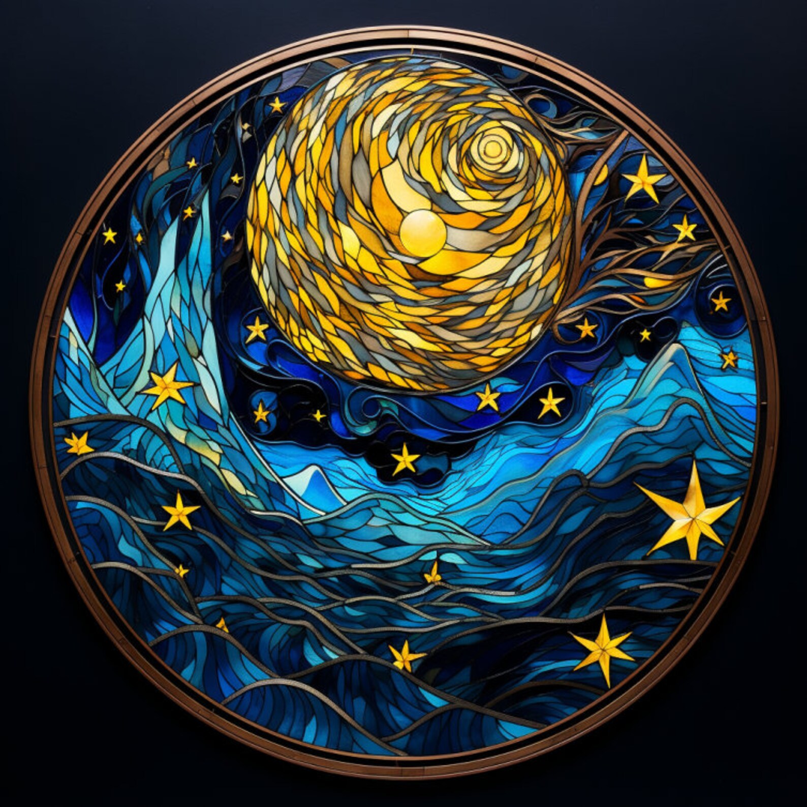 Starry Night Stained Glass, Bundle of 5 PNG Files for Wall Art, Digital ...