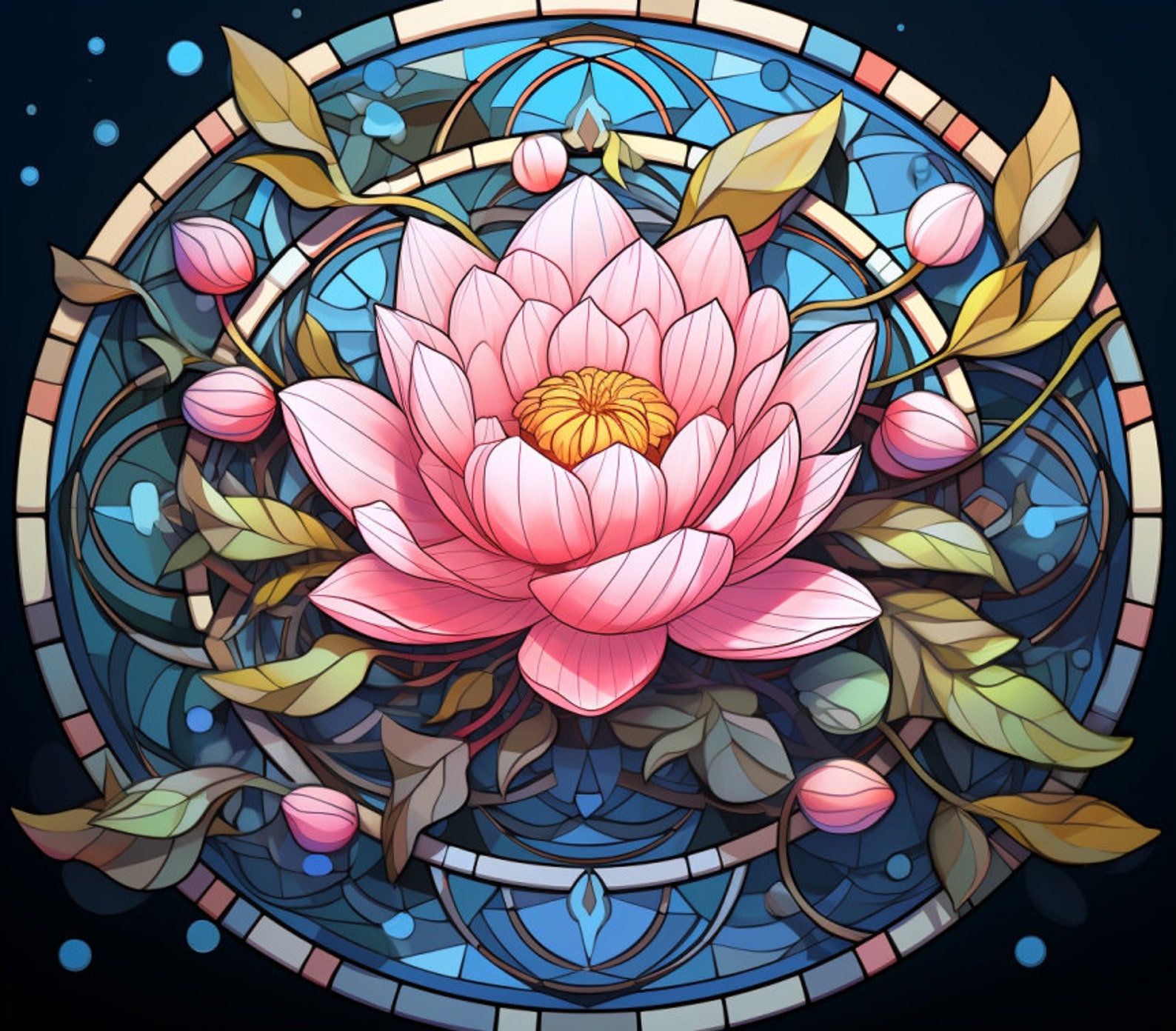 Zen Stained Glass Lotus, Bundle of 5 PNG Files for Wall Art, Digital ...