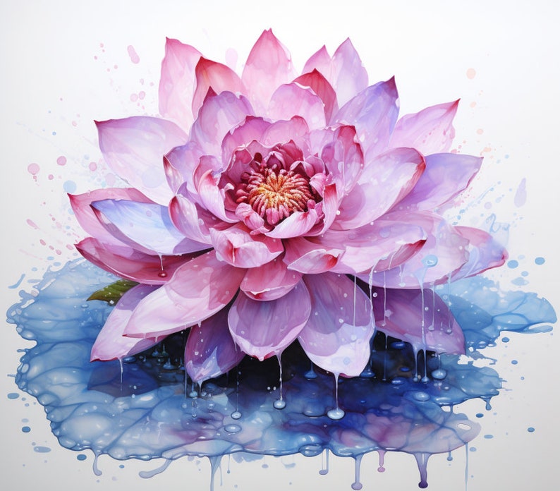 Zen Lotus Flower, Watercolor, Bundle of 5 PNG File for Wall Art ...