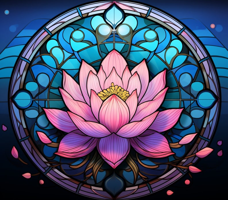 Zen Stained Glass Lotus, Bundle of 5 PNG Files for Wall Art, Digital ...