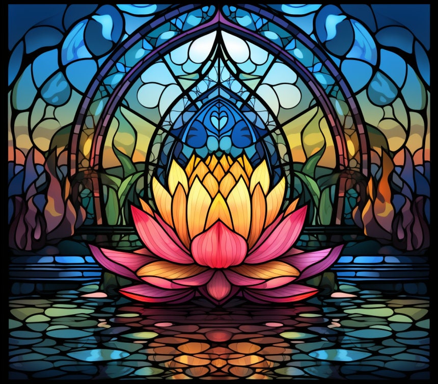 Zen Stained Glass Lotus, Bundle of 5 PNG Files for Wall Art, Digital ...