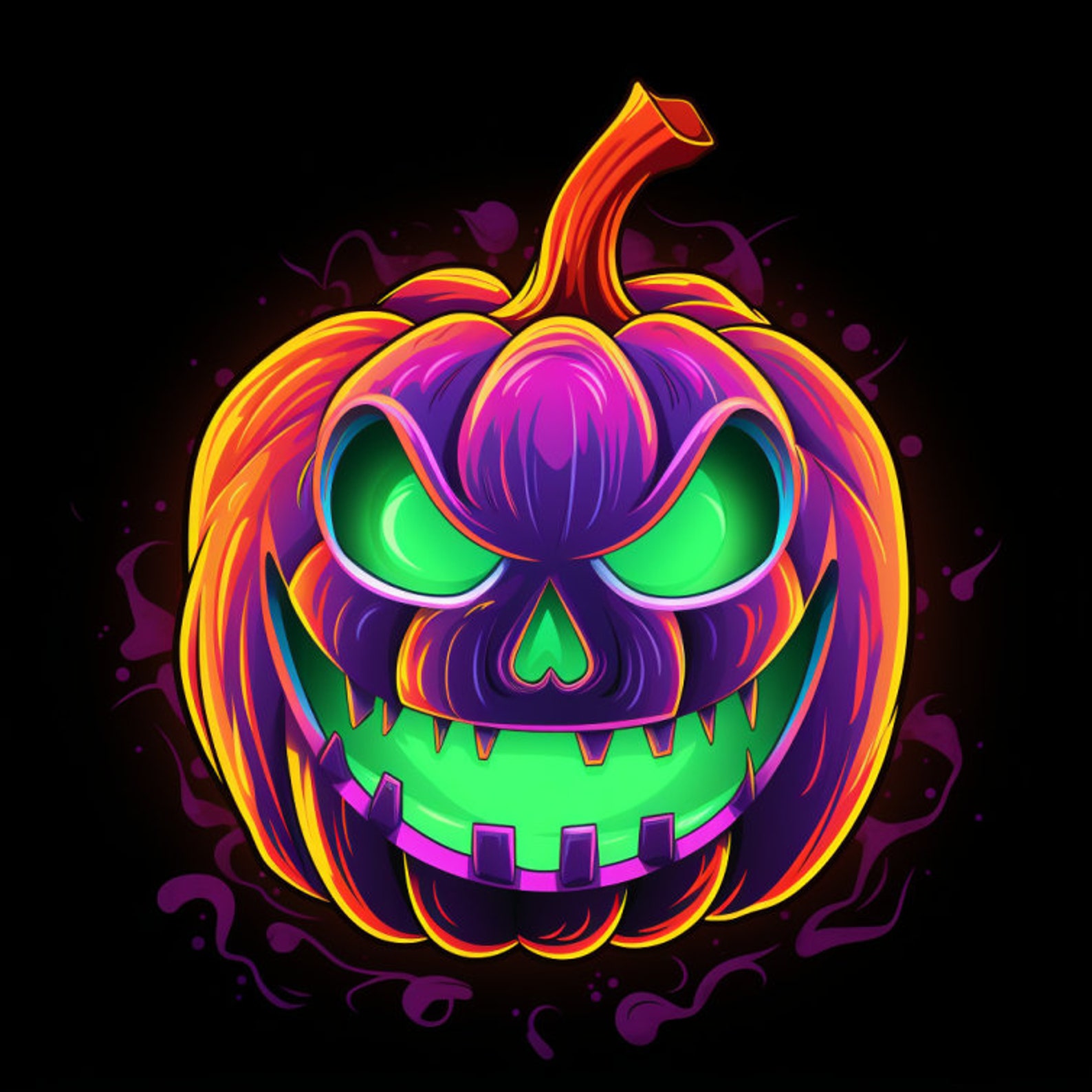 Halloween Pumpkin, Neon, Scary, Bundle of 5 PNG Files for Wall Art ...