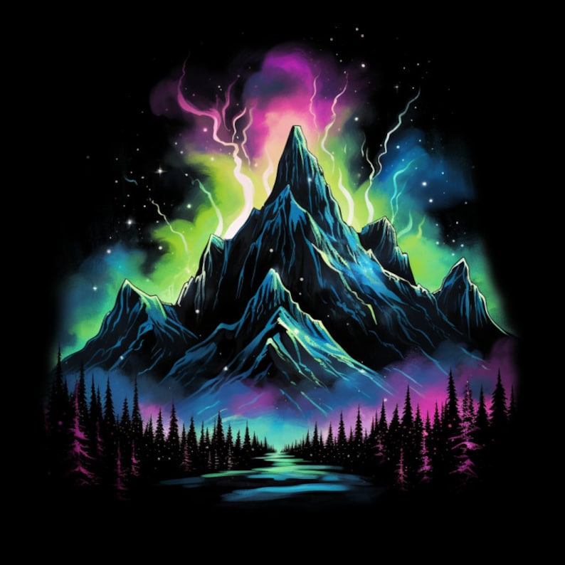 Neon Aurora Borealis, Bundle of 5 PNG Files for Wall Art, Digital ...