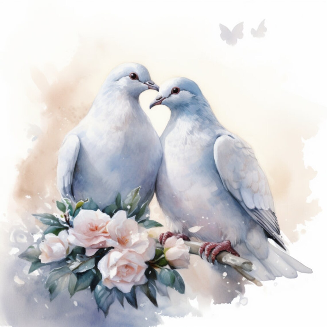 Lovely Wedding White Doves, Bundle of 5 Watercolor PNG Files for Wall ...