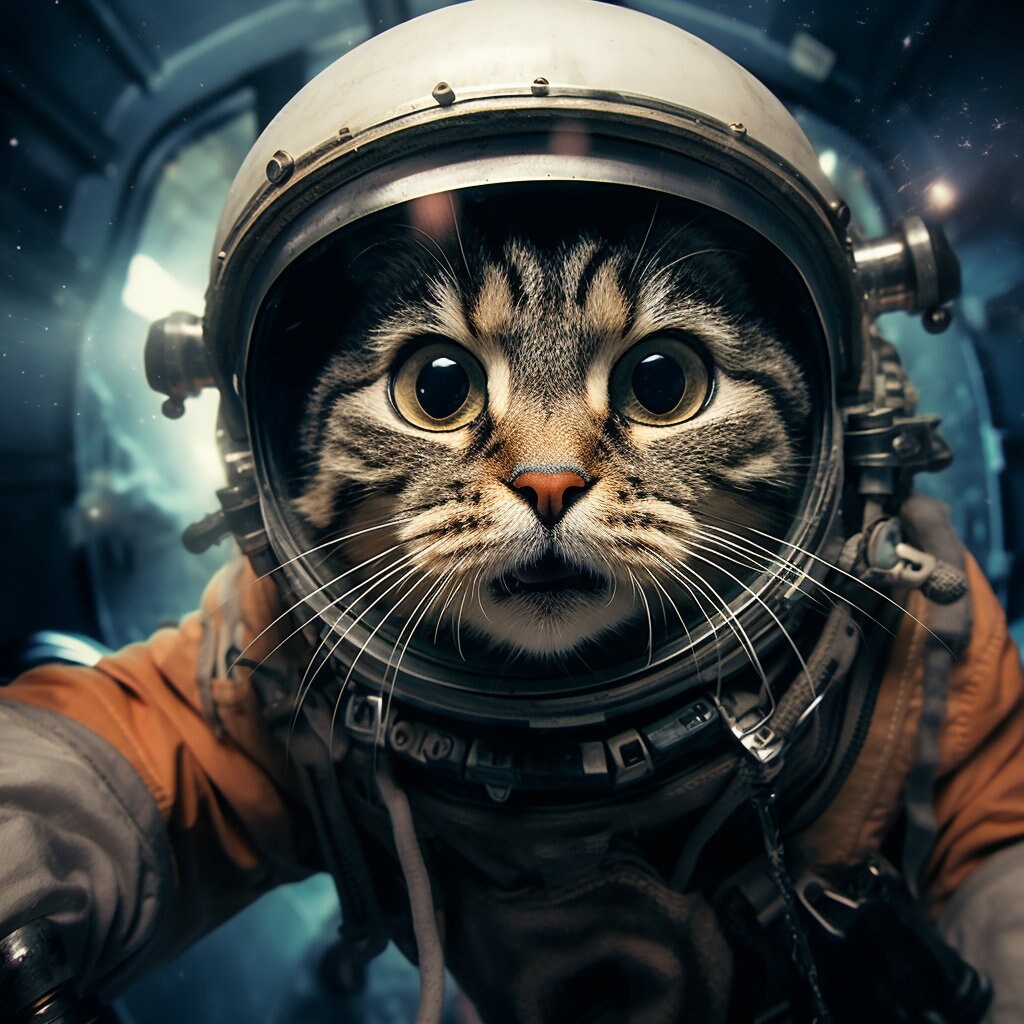 Astronaut Cat in Space, Bundle of 5 PNG Files for Wall Art, Digital ...
