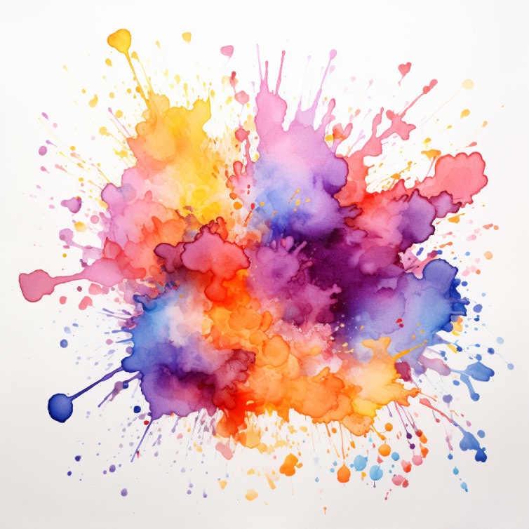 Artistic Splatter, Watercolor, Bundle of 5 PNG Files for Wall Art ...