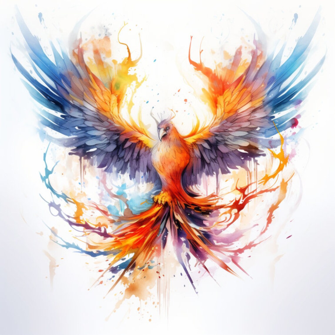 Watercolor Enchanted Phoenix, Bundle of 5 PNG Files for Wall Art ...