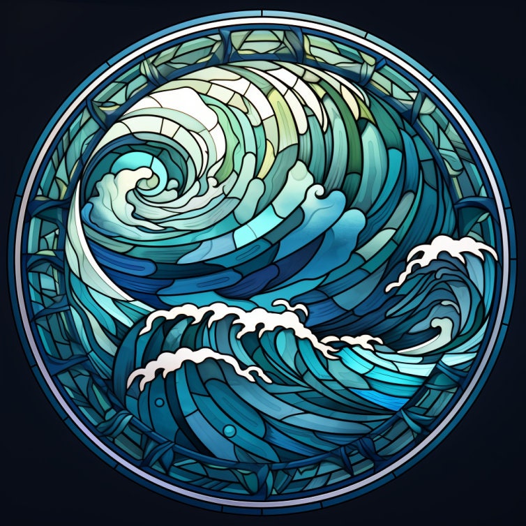 Soothing Ocean Waves, Mandala, Stained Glass, Bundle of 3 PNG Files for ...