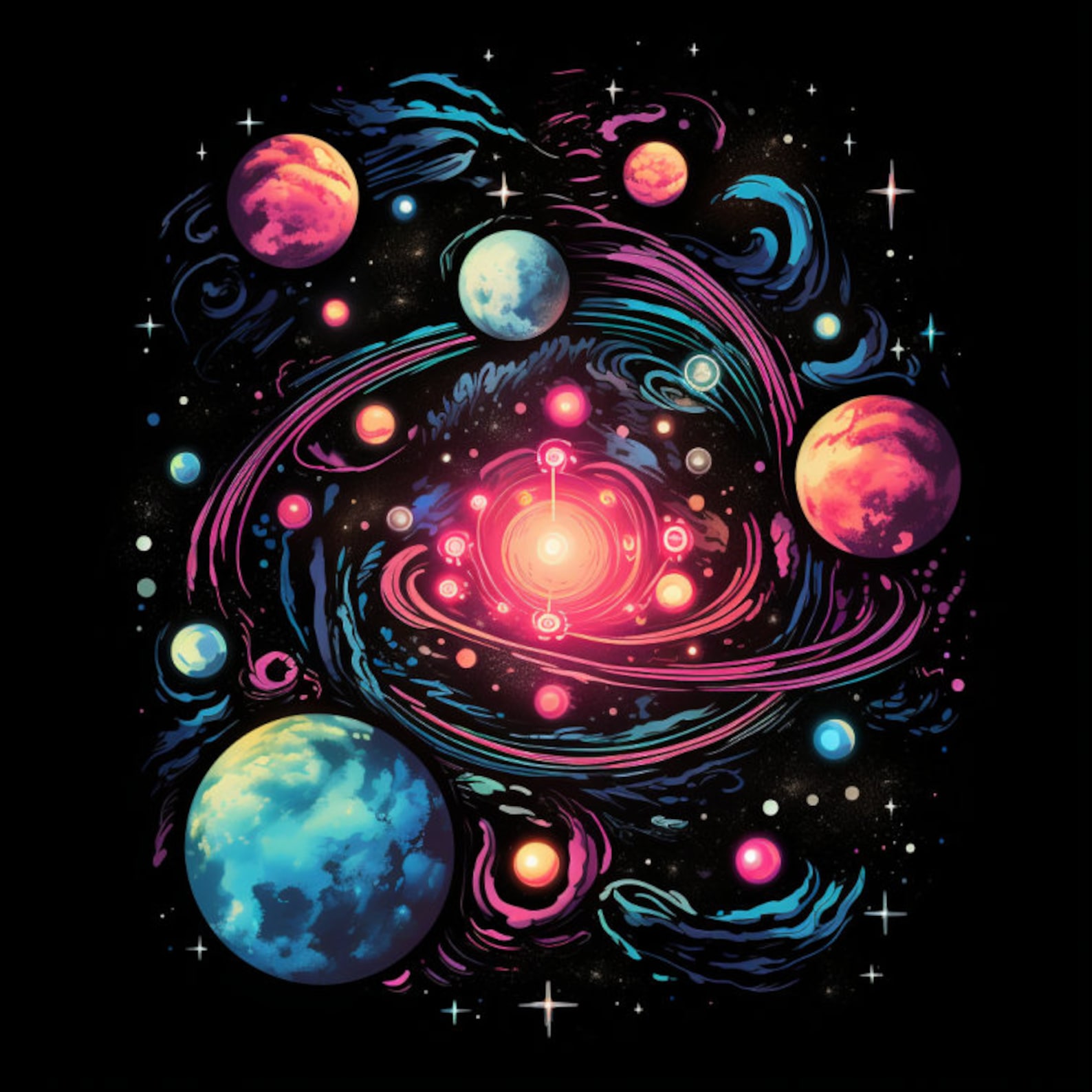 Neon Cosmic Nebula, Bundle of 5 PNG Files for Wall Art, Digital Prints ...