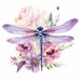 Watercolor Elegant Dragonfly and Flowers, Bundle of 5 PNG Files for ...