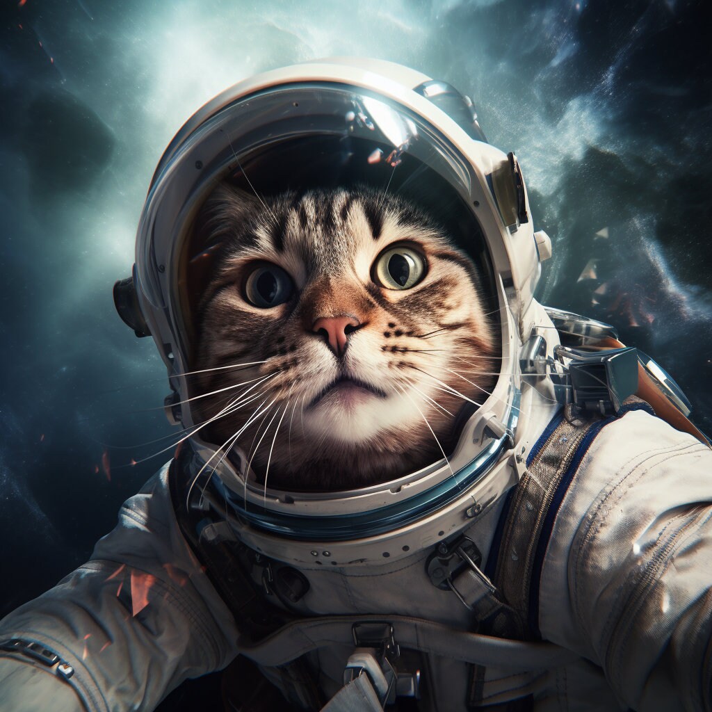 Astronaut Cat in Space, Bundle of 5 PNG Files for Wall Art, Digital ...