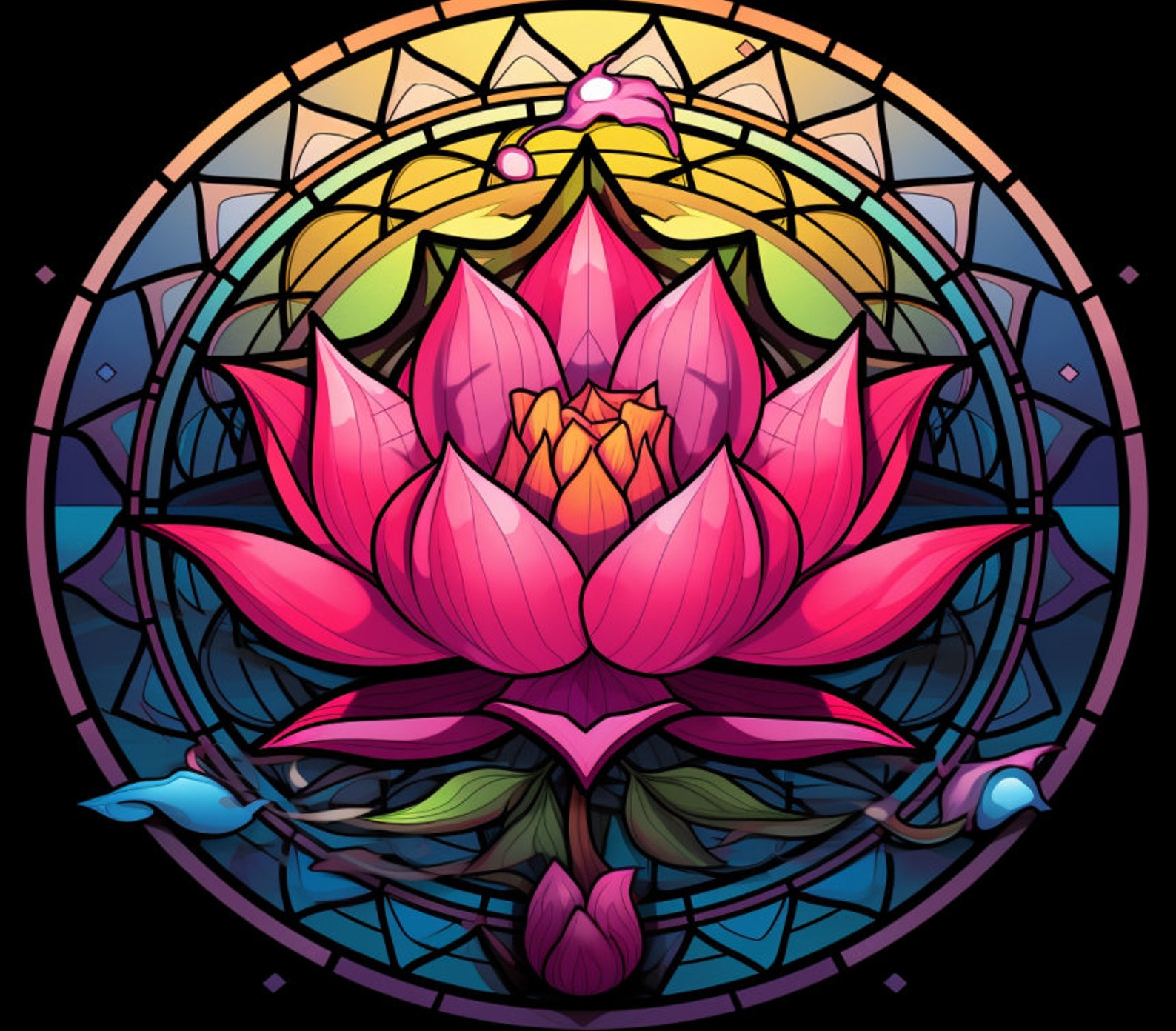 Zen Stained Glass Lotus, Bundle of 5 PNG Files for Wall Art, Digital ...