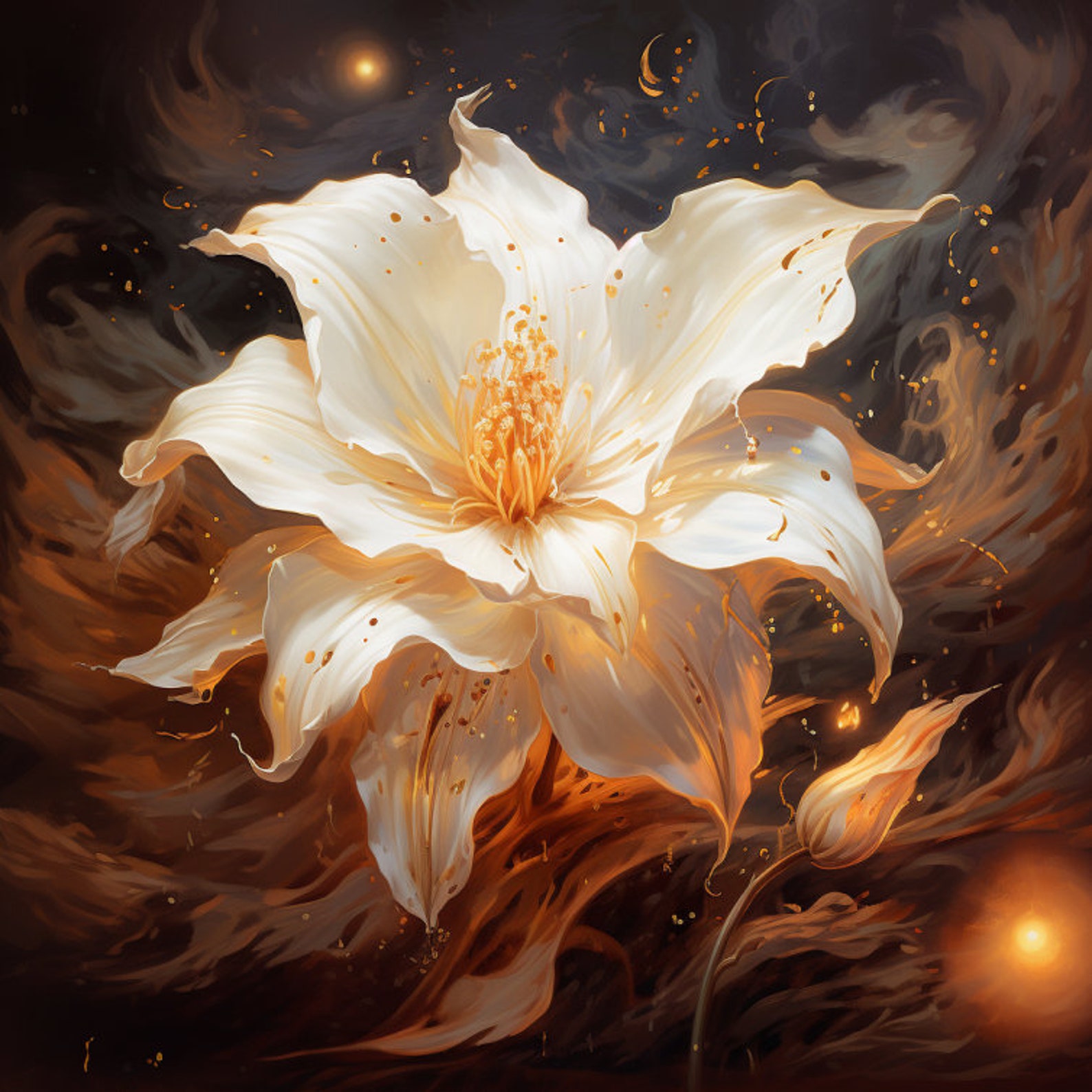 Magical White Flower, Bundle of 3 PNG Files for Wall Art, Digital ...