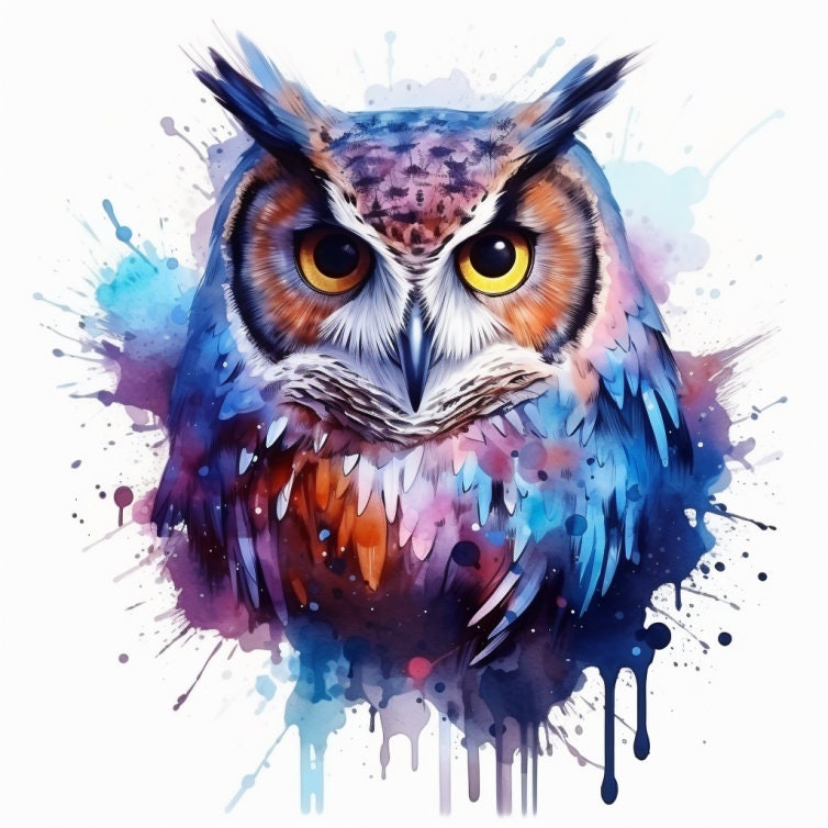 Watercolor Majestic Owl, Bundle of 5 PNG Files for Wall Art, Digital ...