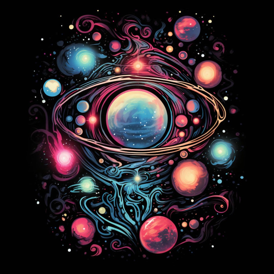 Neon Cosmic Nebula, Bundle of 5 PNG Files for Wall Art, Digital Prints ...