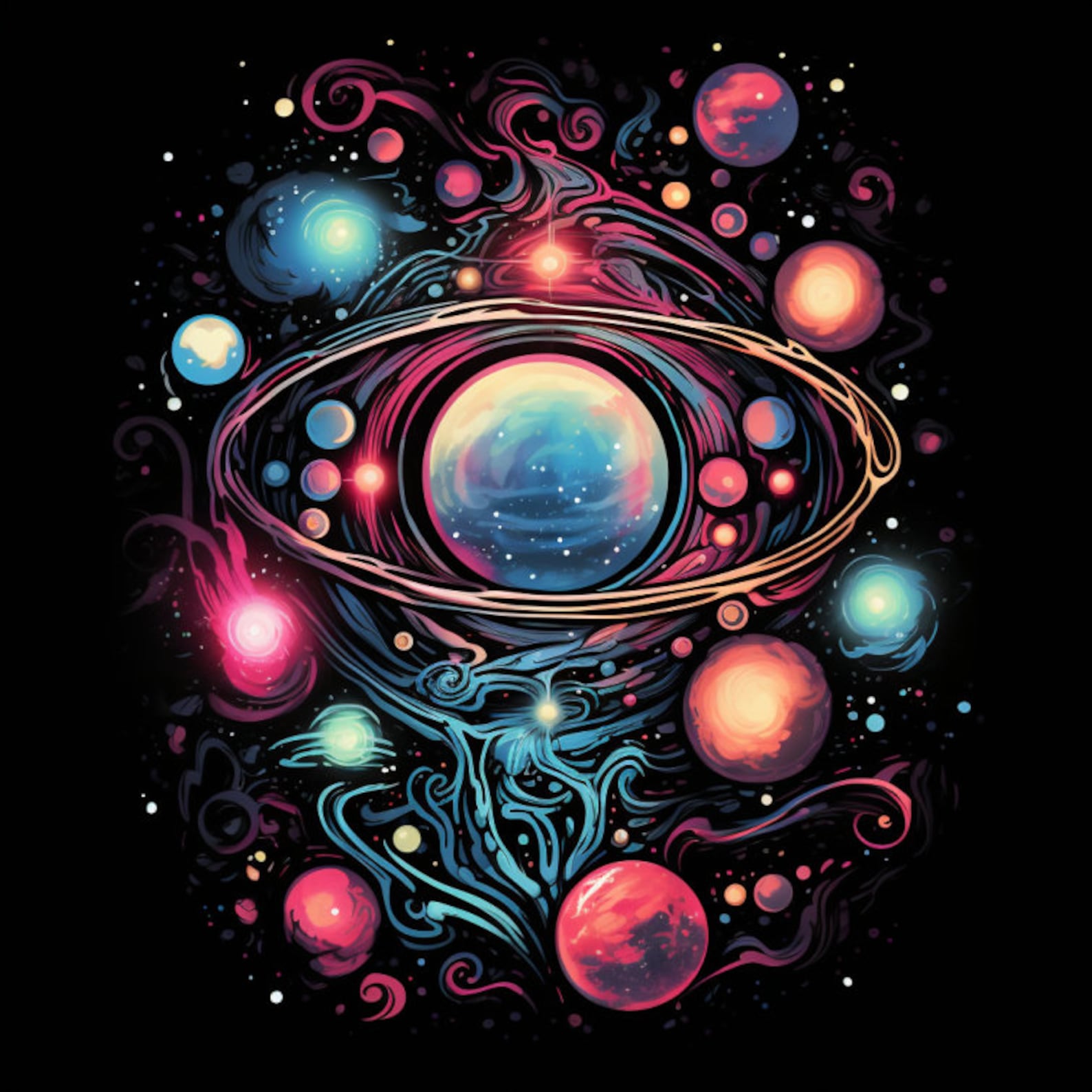 Neon Cosmic Nebula, Bundle of 5 PNG Files for Wall Art, Digital Prints ...