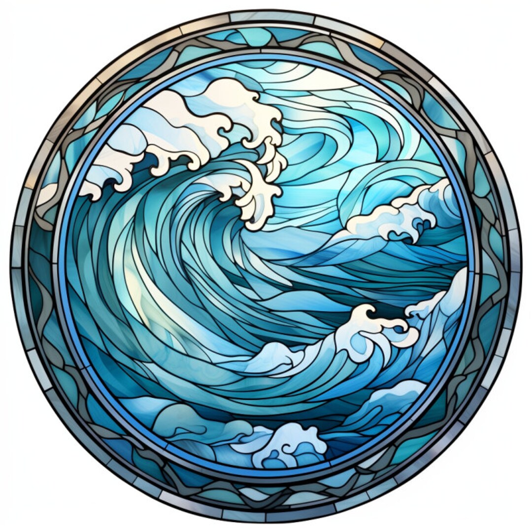 Soothing Ocean Waves, Mandala, Stained Glass, Bundle of 4 PNG Files for ...