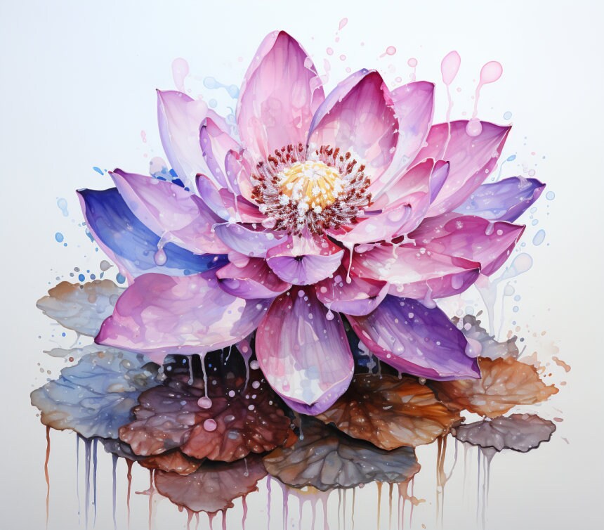 Zen Lotus Flower, Watercolor, Bundle of 5 PNG File for Wall Art ...
