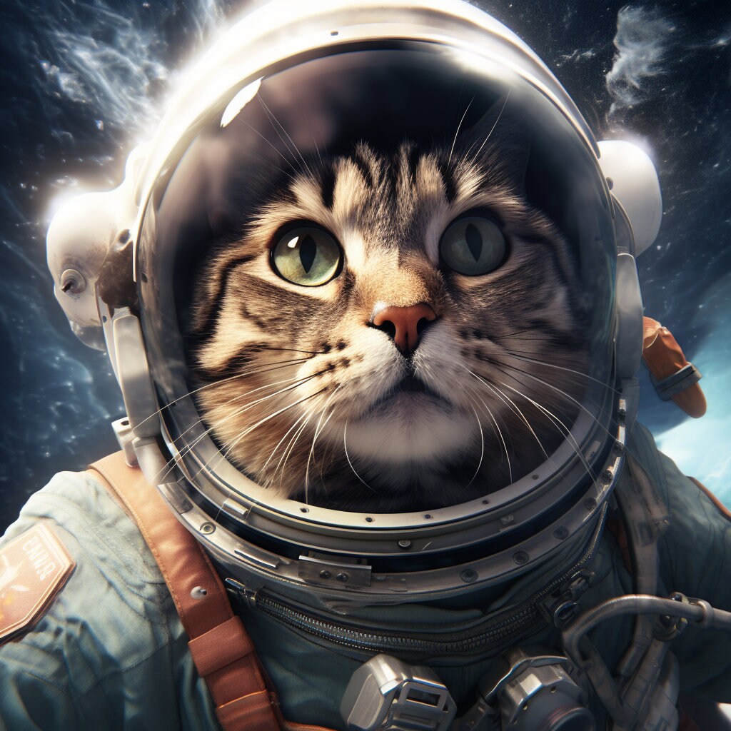Astronaut Cat in Space, Bundle of 5 PNG Files for Wall Art, Digital ...