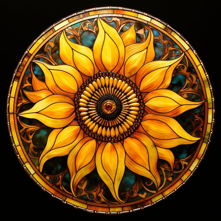 Sunflower Mandala, Stained Glass, Bundle of 4 PNG Files for Wall Art ...