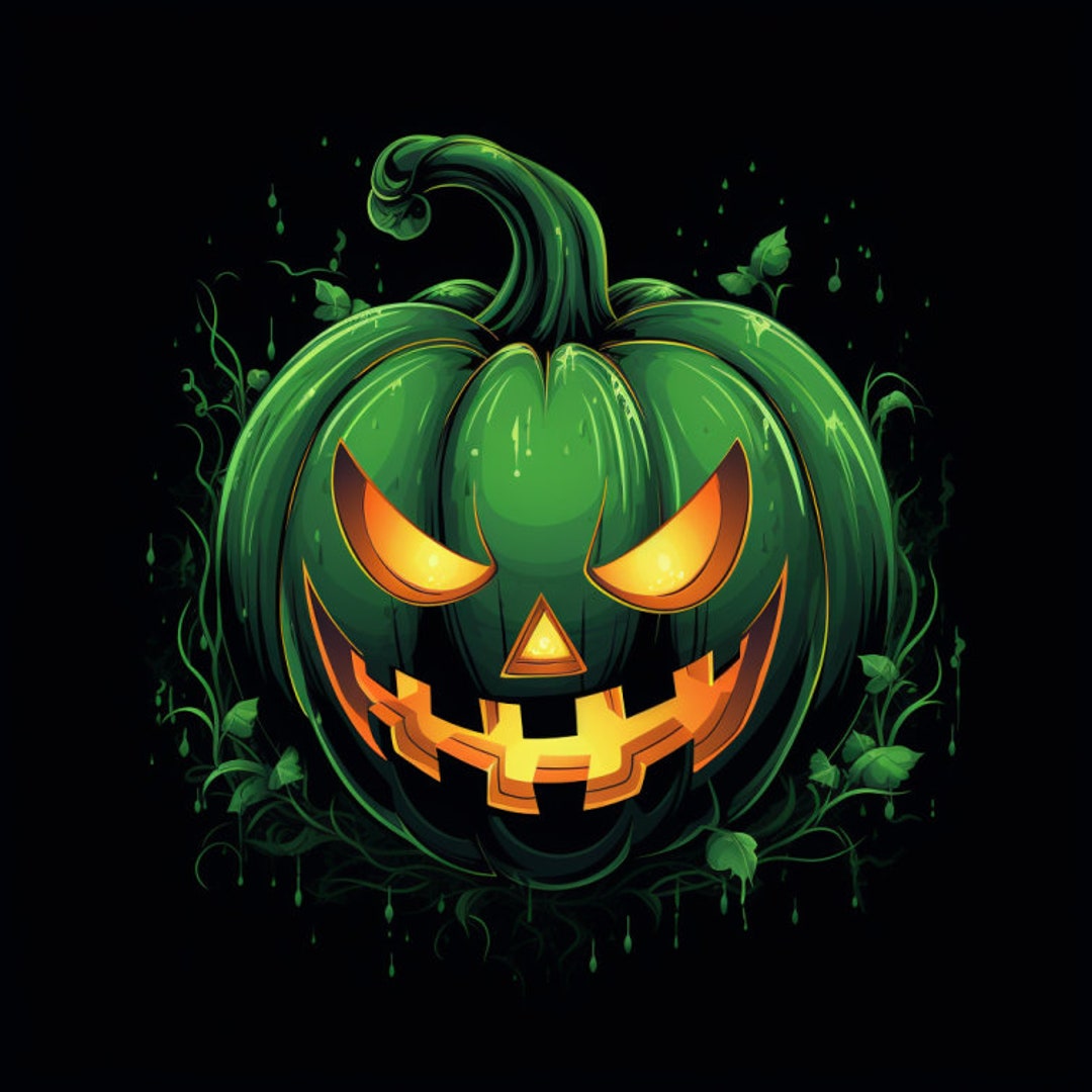 Neon Green Halloween Pumpkin, Bundle of 5 PNG Files for Wall Art ...