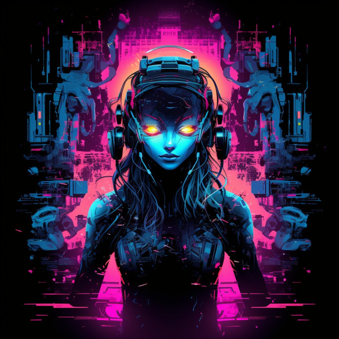 Neon Futuristic Cyberpunk, Bundle of 5 PNG Files for Wall Art, Digital ...