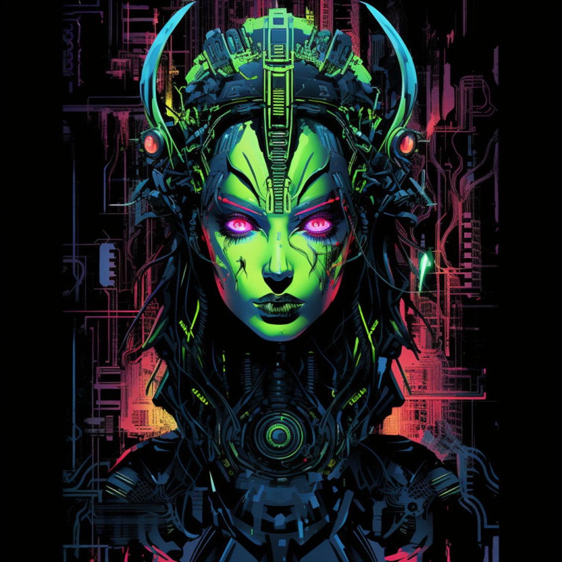 Neon Futuristic Cyberpunk, Bundle of 5 PNG Files for Wall Art, Digital ...