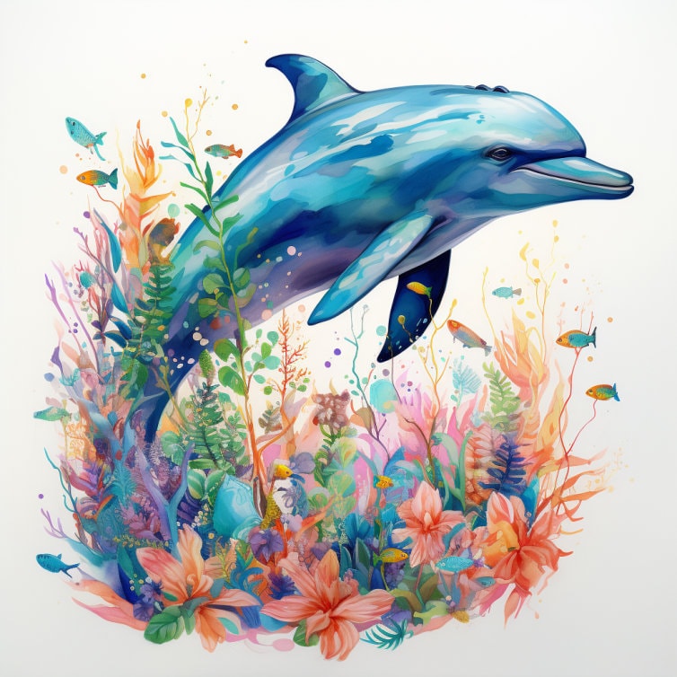 Dolphin, Watercolor, Bundle of 5 PNG Files for Wall Art, Digital Prints ...