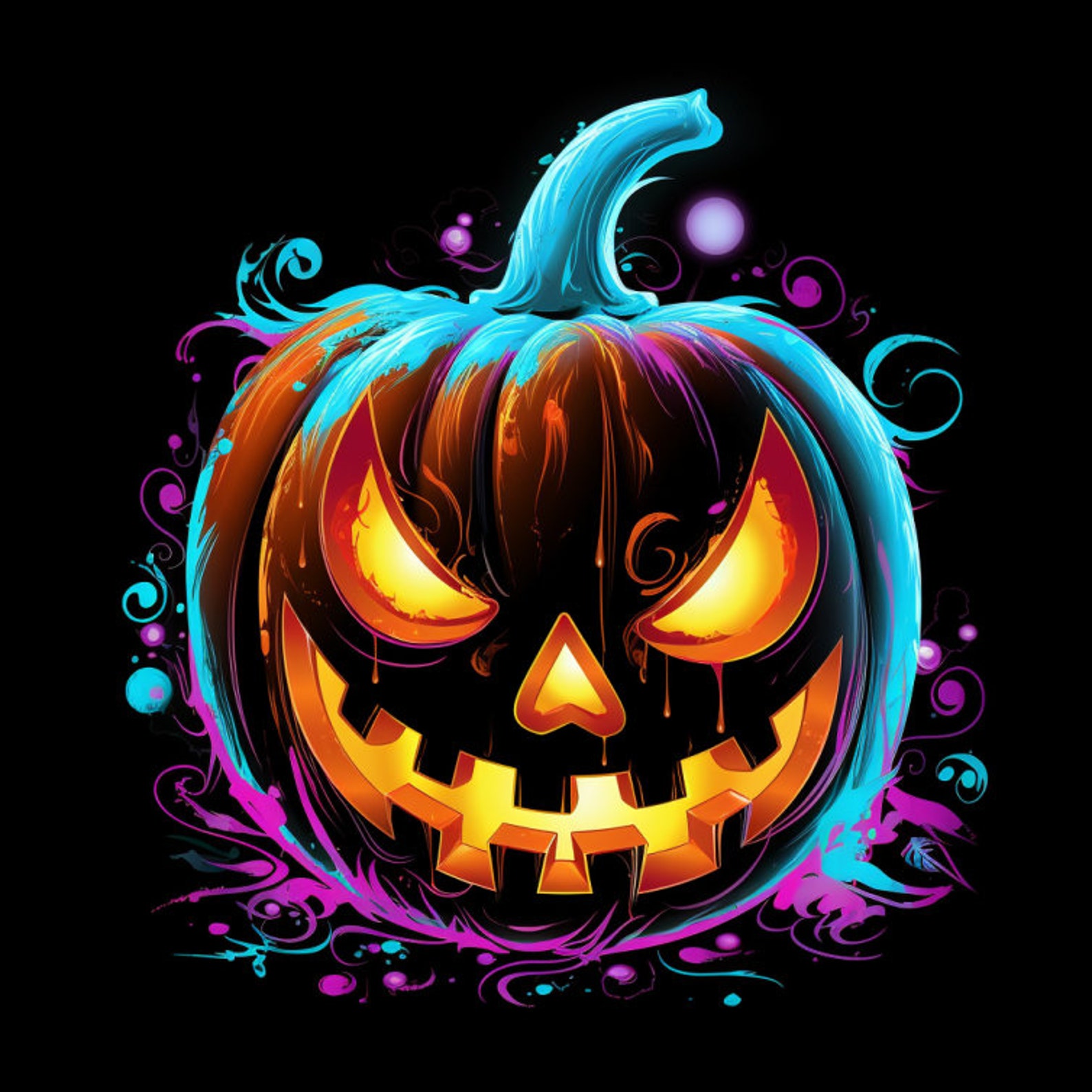 Neon Vibrant Halloween Pumpkin, Bundle of 5 PNG Files for Wall Art ...