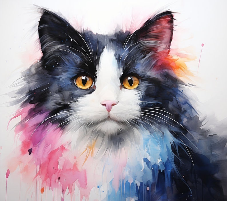 Cat Portrait PNG, Watercolor, Bundle of 5, Wall Art, Digital Prints, T ...