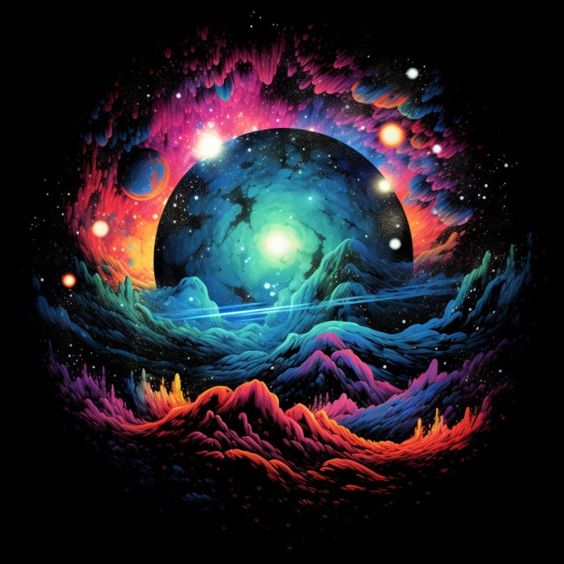 Neon Cosmic Nebula, Bundle of 5 PNG Files for Wall Art, Digital Prints ...