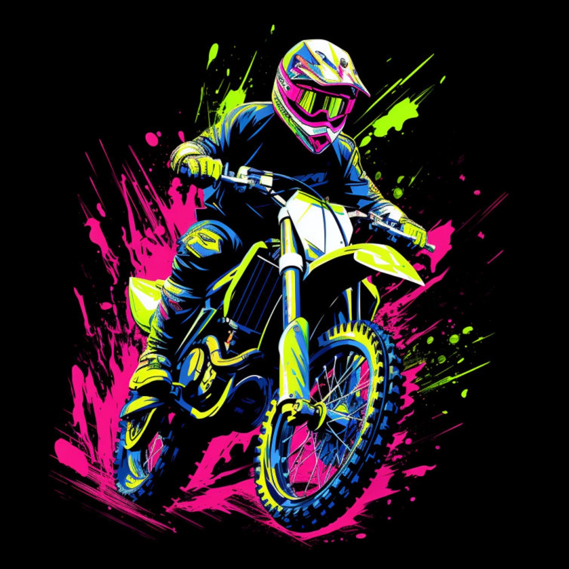 Neon Vibrant Dirt Bike, Bundle of 5 PNG Files for Wall Art, Digital Prints, T-shirt Designs, and ...