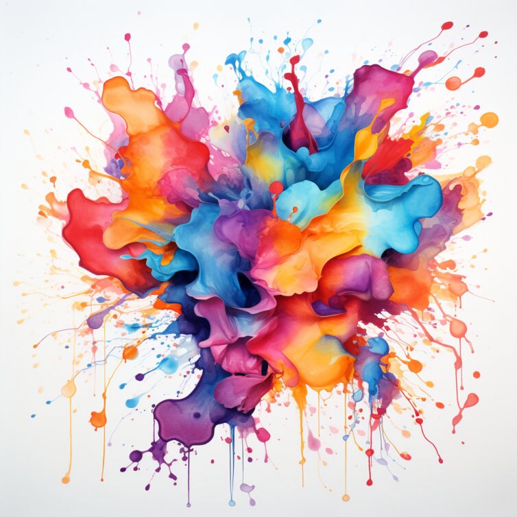 Artistic Splatter, Watercolor, Bundle of 5 PNG Files for Wall Art ...