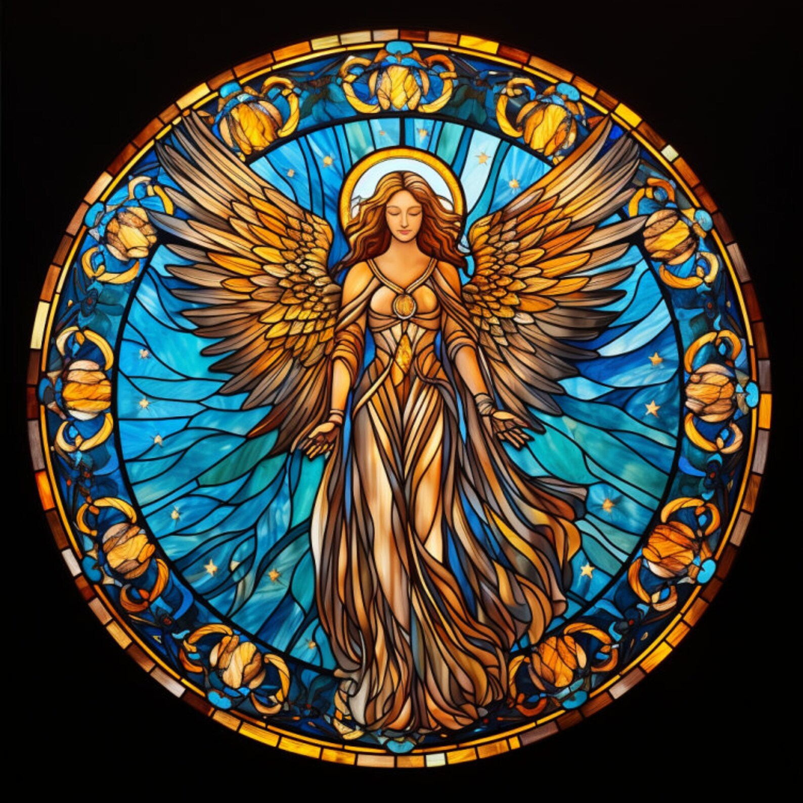 Heavenly Angel Stained Glass, Bundle of 5 PNG Files for Wall Art ...