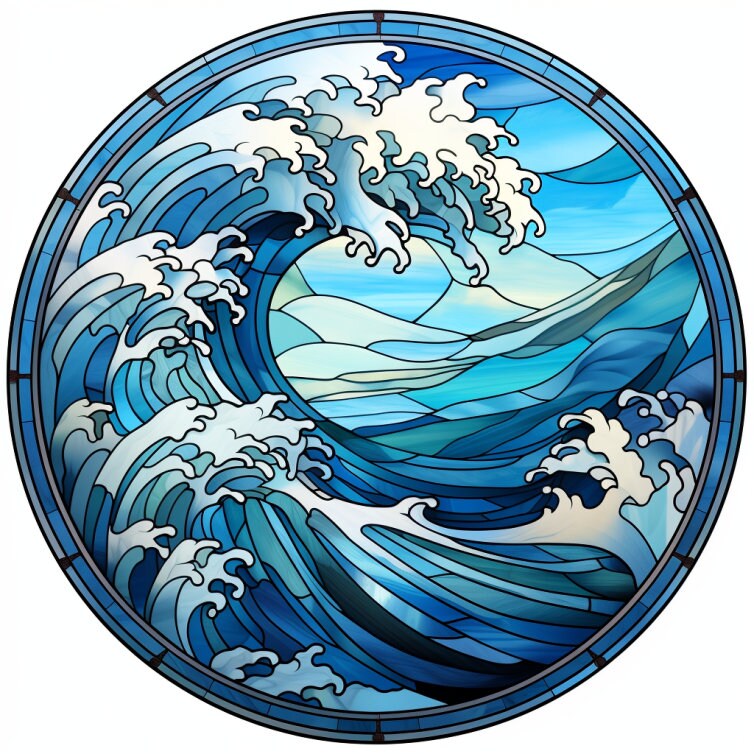 Soothing Ocean Waves, Mandala, Stained Glass, Bundle of 4 PNG Files for ...