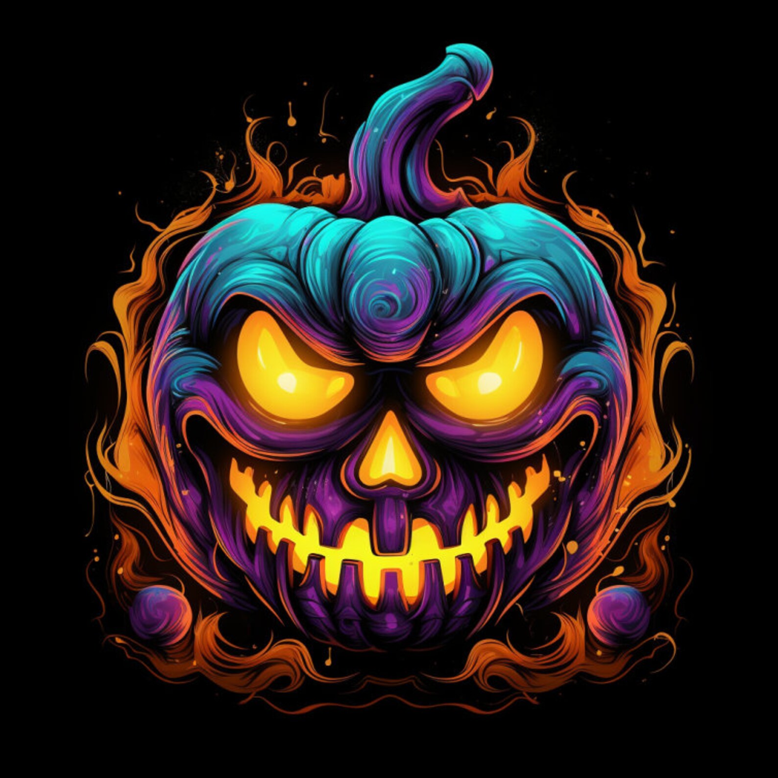 Halloween Pumpkin, Neon, Scary, Bundle of 5 PNG Files for Wall Art ...