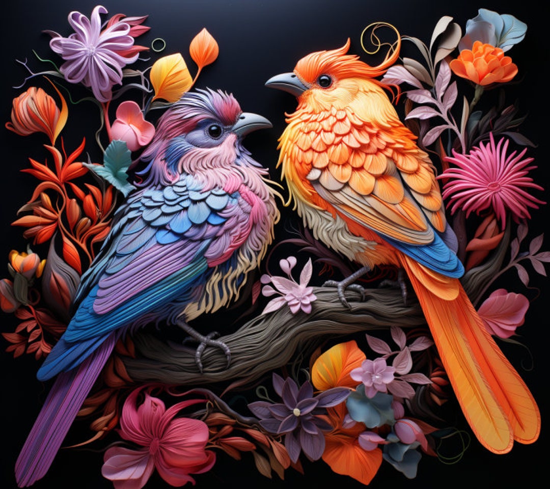 3D Neon Ethereal Birds PNG, Bundle of 5, Wall Art, Digital Prints, T ...