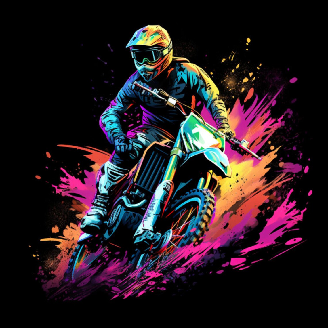 Neon Vibrant Dirt Bike, Bundle of 5 PNG Files for Wall Art, Digital ...
