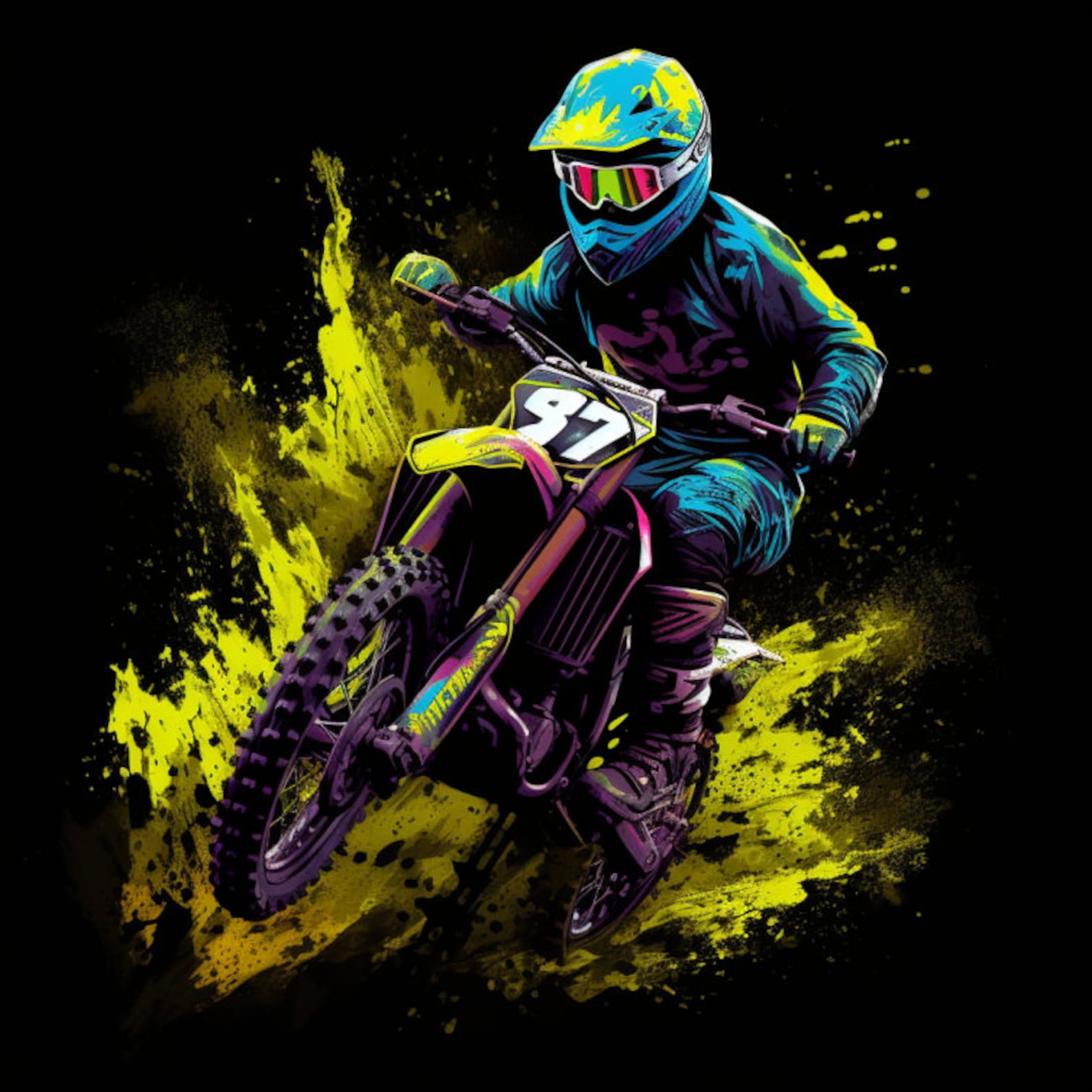 Neon Vibrant Dirt Bike, Bundle of 5 PNG Files for Wall Art, Digital ...