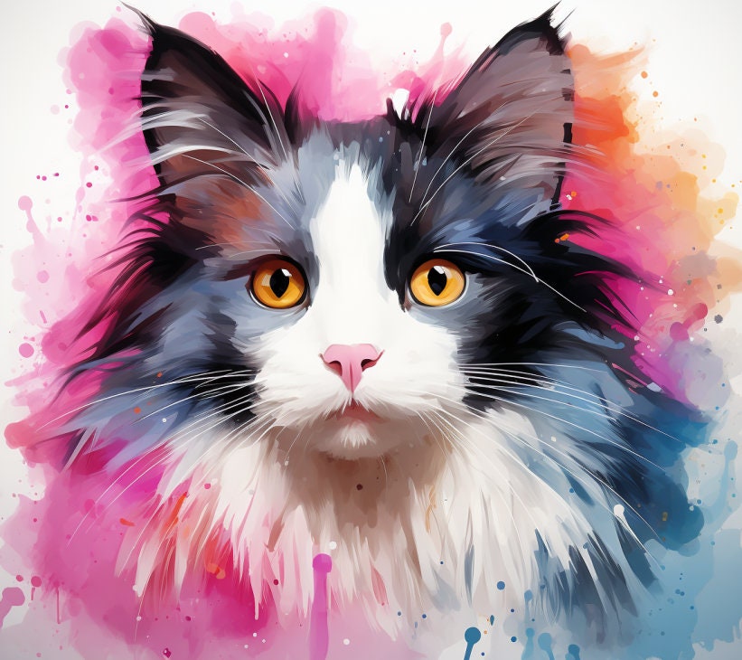 Cat Portrait PNG, Watercolor, Bundle of 5, Wall Art, Digital Prints, T ...